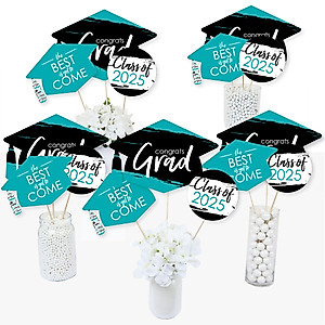 Big Dot of Happiness Teal 2024 Graduation Party Centerpiece Sticks - Table Toppers - Set of 15