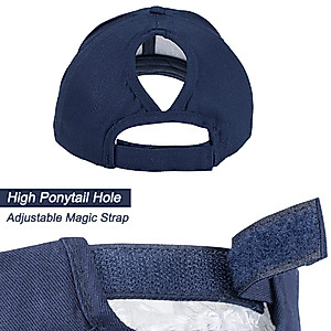 High Ponytail Baseball Hat - Women Messy Bun Hat, Sun Protection Ponycaps Retro Cap Navy Blue
