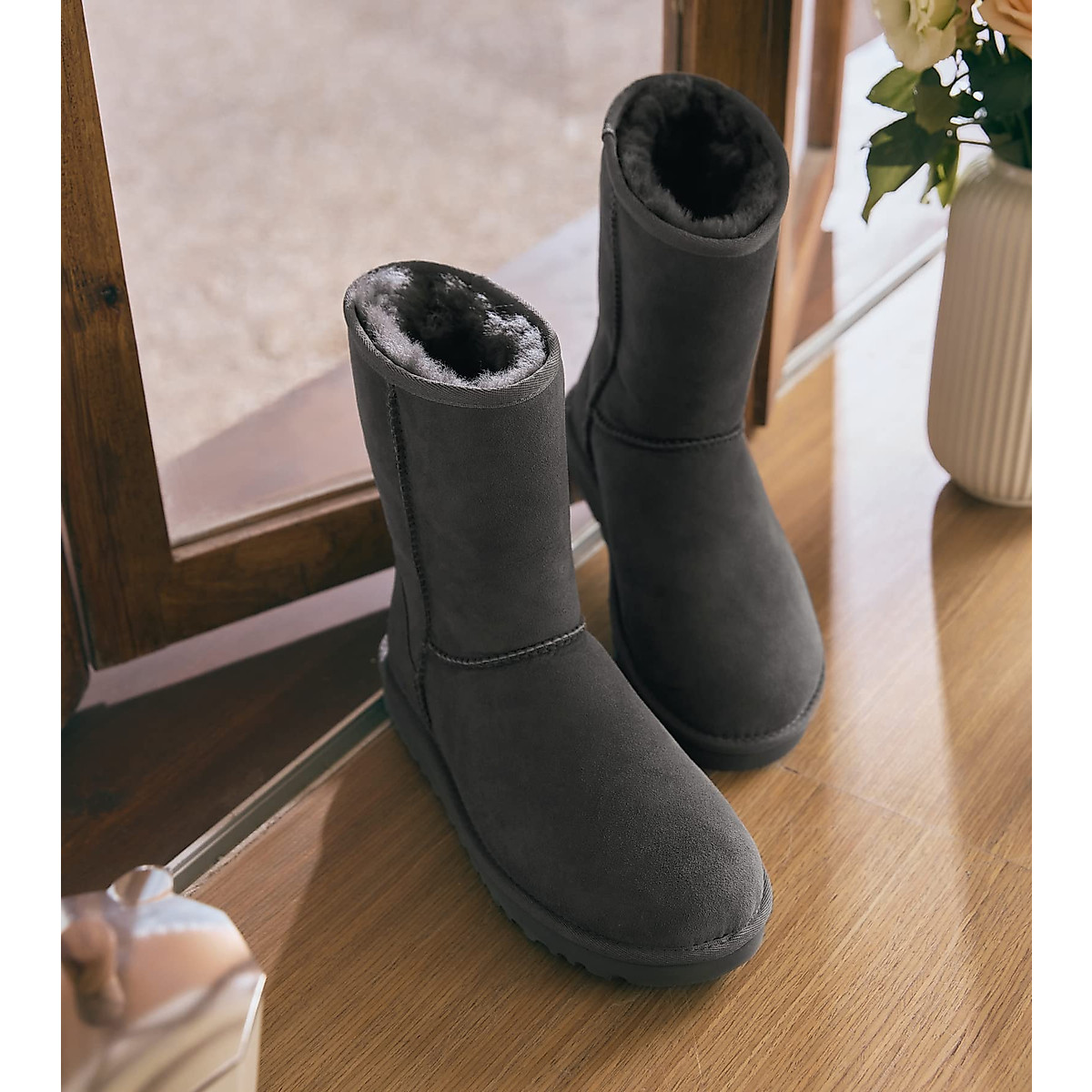 WaySoft Genuine Australia Mid Calf Sheepskin Fur Winter Boots for Women, Water Resistance Shearling Furry Boots Women