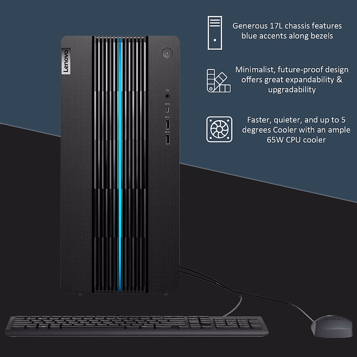 Lenovo IdeaCentre 5i Gaming Desktop, 12th Gen Intel Core i7-12700, Geforce RTX 3060, 32GB RAM, 1TB PCIe SSD + 2TB HDD, Wi-Fi 6, DisplayPort, HDMI, Windows 11 Home, Black