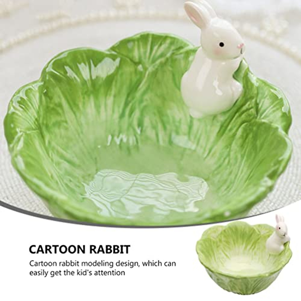 Yardwe Salad Serving Bowl 2pcs Ceramic Cabbage Shaped Bowls Easter Ceramic Rabbit Bowls Cartoon Food Bowls Dessert Bowls