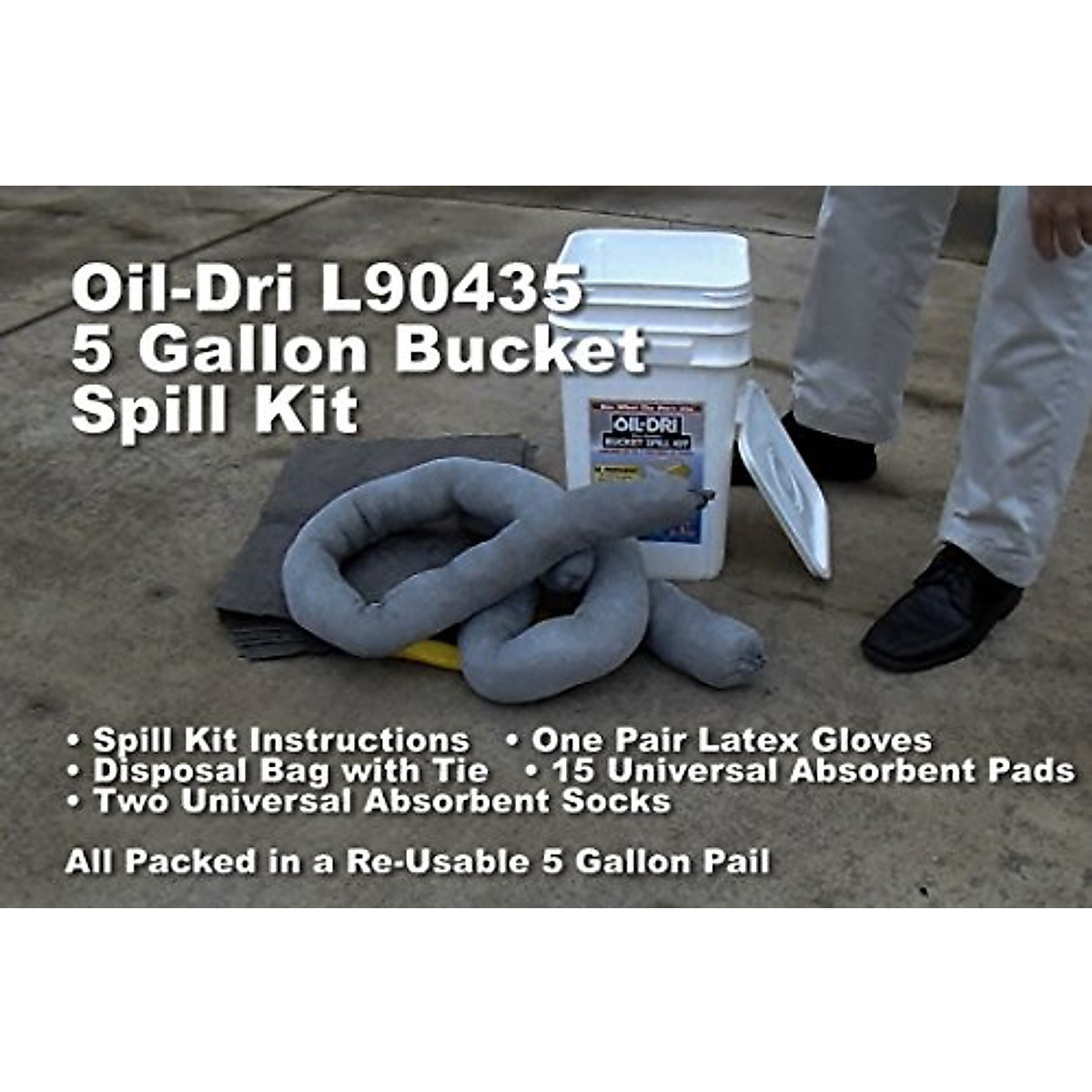 Oil-Dri L90435 Compact Universal 5-Gallon Bucket Spill Kit, 5-Gallon Maximum Absorption Capacity