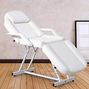Paddie Professional Tattoo Bed Chair Adjustable Folding with Storage Pocket and Towel Hook for Client/Esthetician, Spa/Facial Care/Lash Extension/Massage/Wax, White