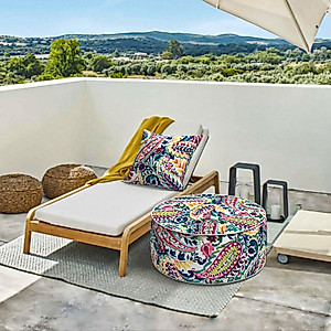 Melody Elephant Outdoor Inflatable Stool Ottoman, All Weather Portable Footrest Stool, Furniture Stool Ottomans for Home Garden Beach, D31”xH14”, Vigour Paisley