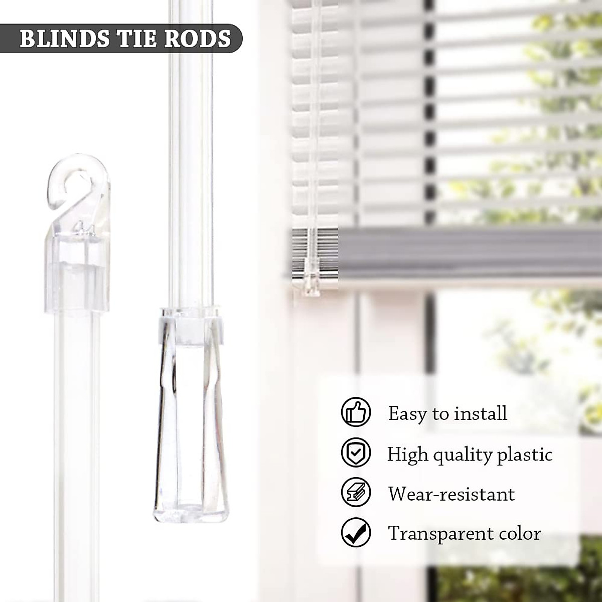 17 Inches Blind Tilt Wand with Hook and Handle, Acrylic Clear Blind Rod Replacement, Blind Opener Stick Long, Vertical Blind Wand Control Part Opener Accessory (2 Sets)