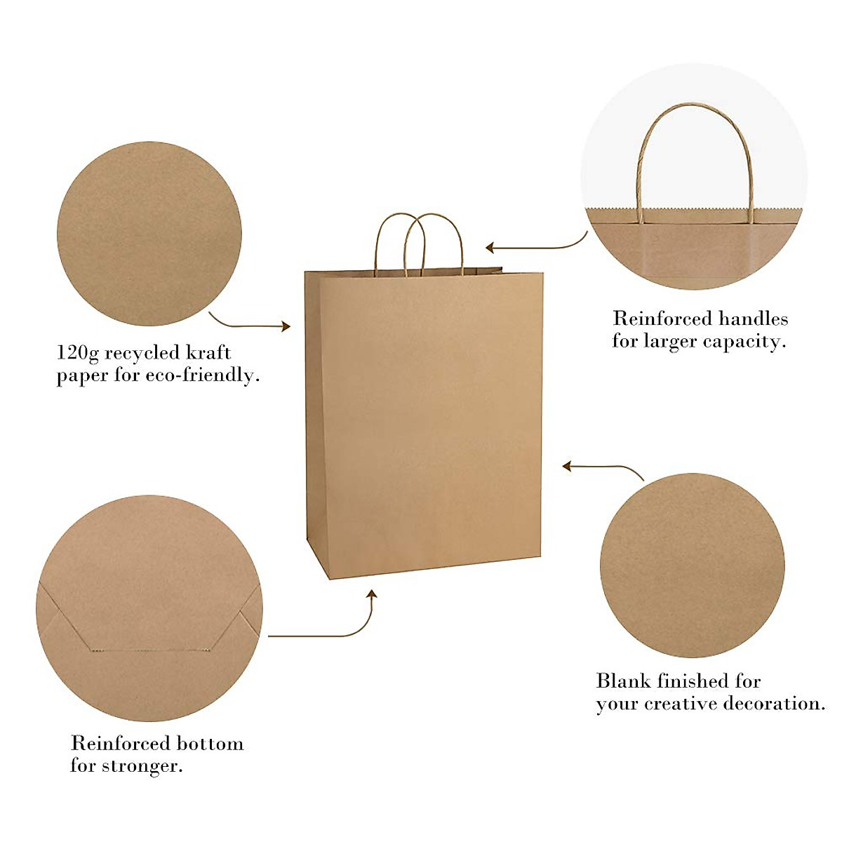 BagDream Paper Bags 25Pcs 13x7x17 Gift Bags, Party Bags, Shopping Bags, Retail Bags, Merchandise Bags, Recycled Kraft Paper Bags with Handles Bulk Brown