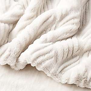 BATTILO HOME White Cream Faux Fur Throw Blanket for Couch, Soft Couch Blanket Cozy Fur Blanket Throw 50"x60", with 1 Fur Pillow Cover 18"x18",Ivory