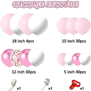 Pink Balloons Garland Arch Kit, Pastel Light Pink White Balloons, Metallic Pink Rose Gold Confetti Birthday Party Balloons for Baby Shower,Bridal Shower