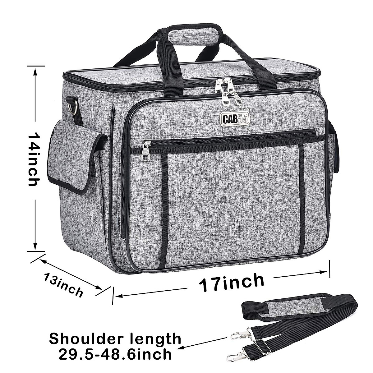 Sewing Machine Case, CAB55 Sewing Machine Carrying Bag with Removable Padding Pad, Tote Bag for Sewing Machine and Extra Sewing Accessories, Gray(17"x13"x14")
