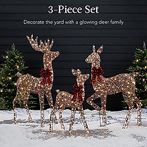 Best Choice Products 3-Piece Large Rattan Deer Family, Lighted Christmas Reindeer 5FT Outdoor Yard Decoration Set w/ 360 Incandescent Lights, Stakes, Zip Ties - Brown