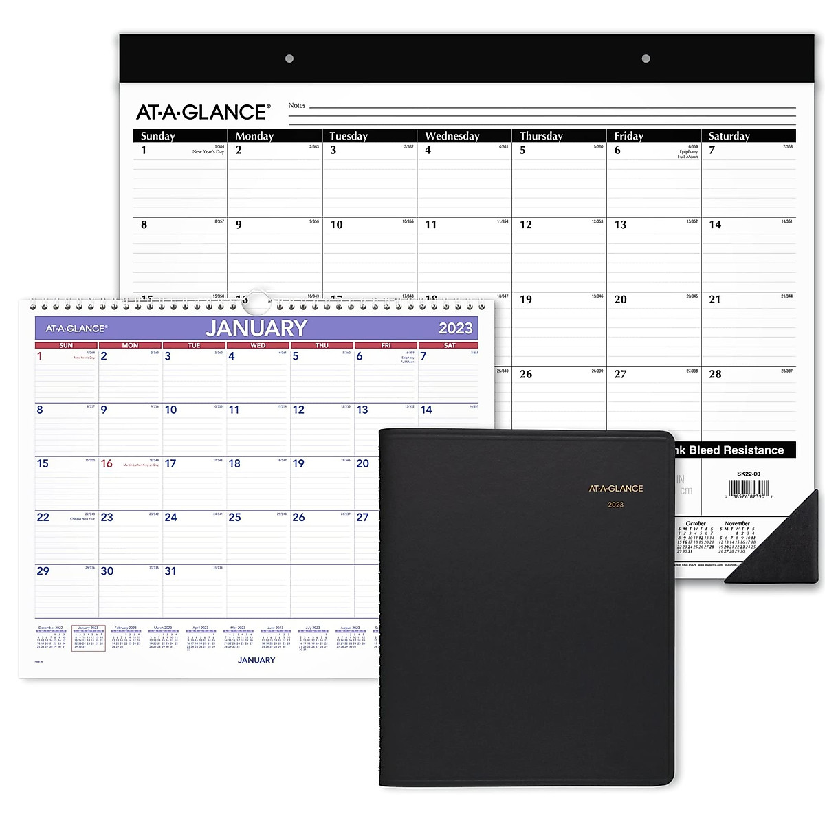 AT-A-GLANCE 2023 Weekly Planner, DayMinder, Hourly Appointment Book, 3-1/2 x 6", Pocket Size, Tabbed Telephone/Address Pages, Texture Cover, Black (G25000)