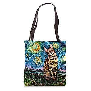 Bengal Cat Starry Night Pet Animal Art by Aja Tote Bag