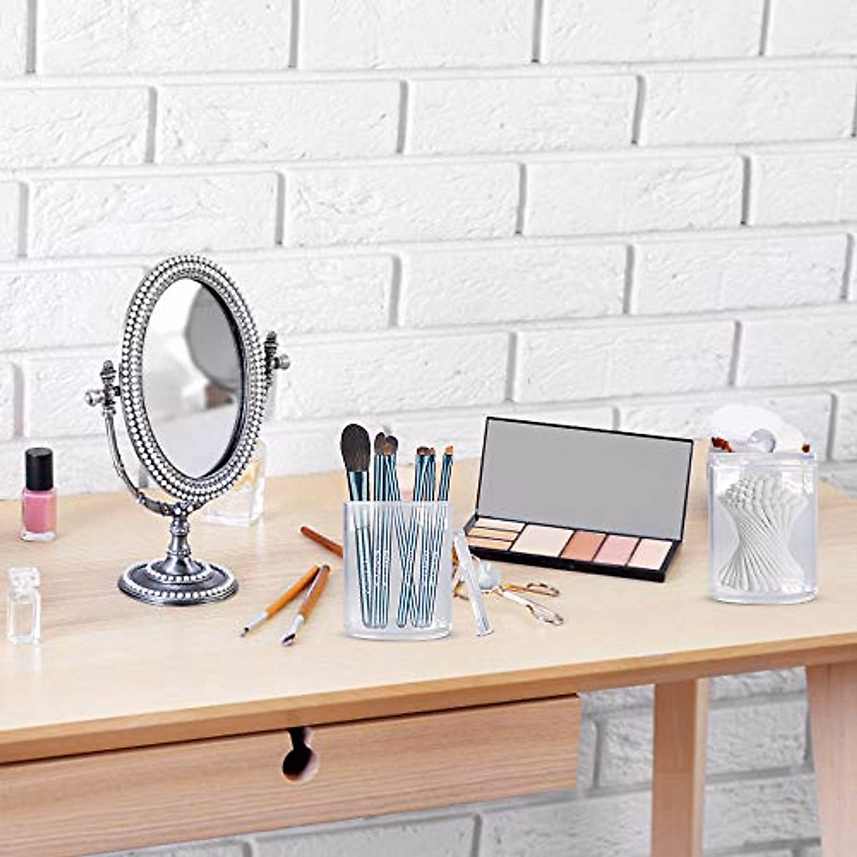 Bershaker Bathroom Organizer Canisters,Apothecary Jars Set,Holder with Lids,Cotton Pad Container,Plastic Acrylic Clear Vanity Dispenser for Cotton Ball,Cotton Swab,Cotton Rounds,Bath Salts,3 Pack