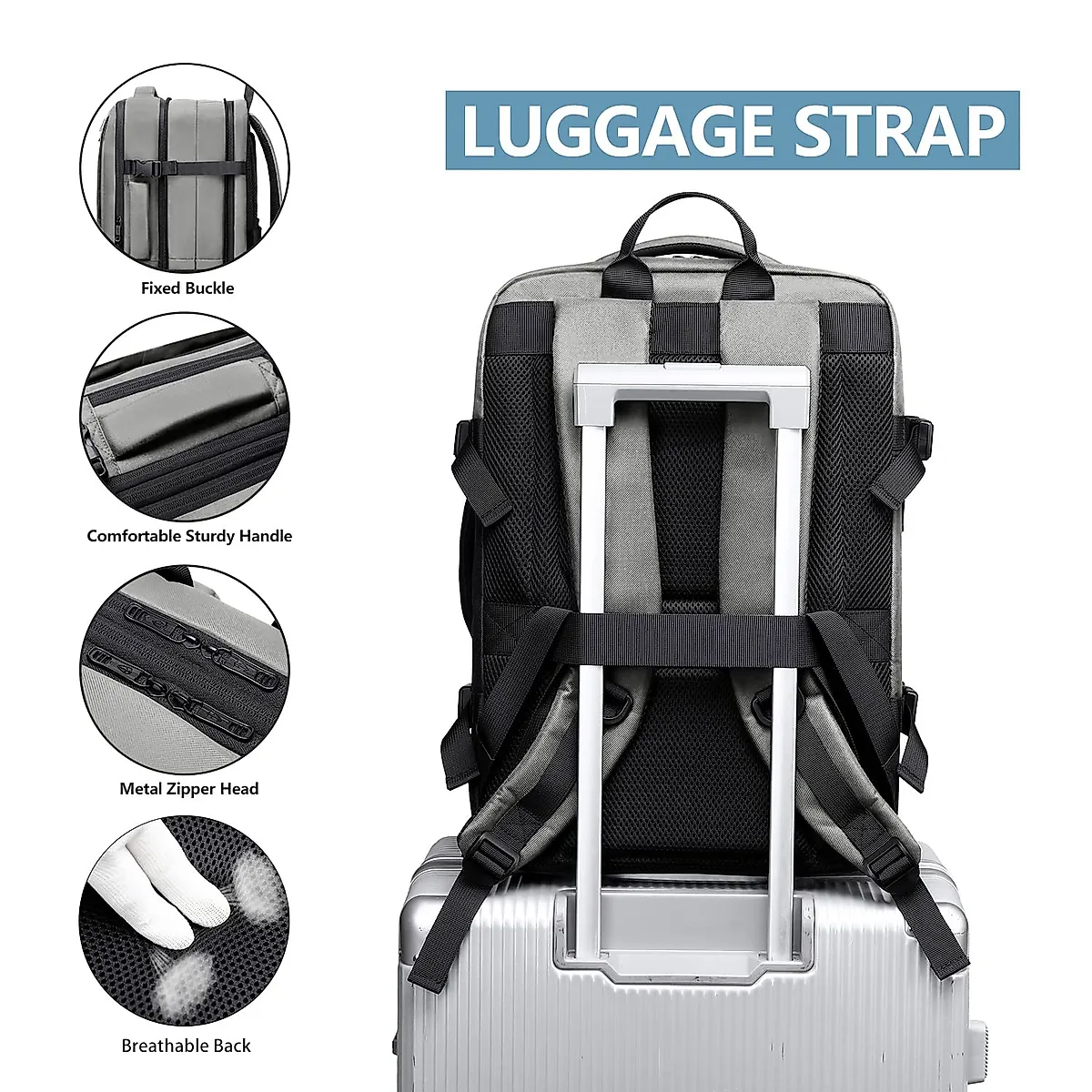 Travel Laptop Backpack, Extra Large 25-40L Expandable Carry On Backpack for Women Men with USB Charging Port, Water Resistant Luggage Computer Backpacks Bag Fits 17.3 Inch Laptop and Notebook,Grey