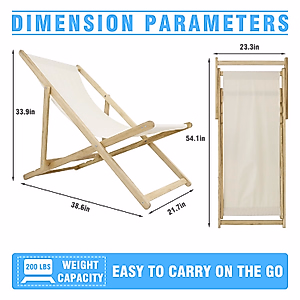 PetsCosset Wooden Patio Lawn Deck Chairs 2 Set Outdoor Camping Sling Chairs,Beach Sling Chair Set - Durable Acacia Wood and Triple-Layer Polyester Canvas, Adjustable and Portable（Natural Wood）