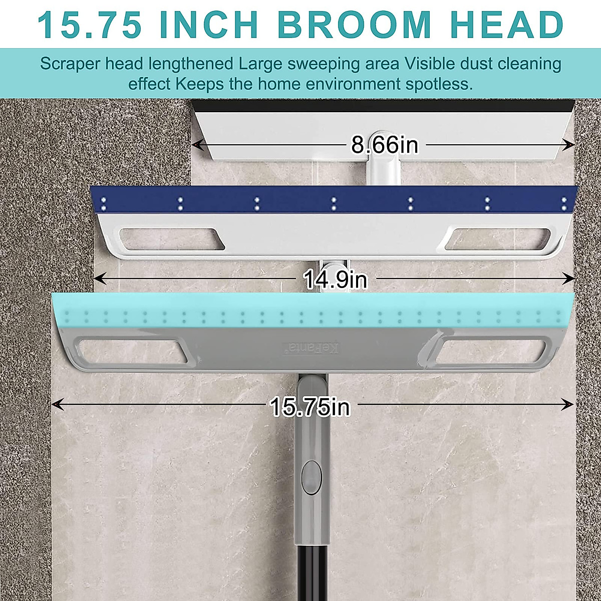 Multifunction Magic Broom, Silicone Floor Squeegee Broom with 59" Long Handle, Air Broom for Floor Bathroom Kitchen Shower Tile Pet Hair Fur Marble Glass Water Window Foam Cleaning, Blue