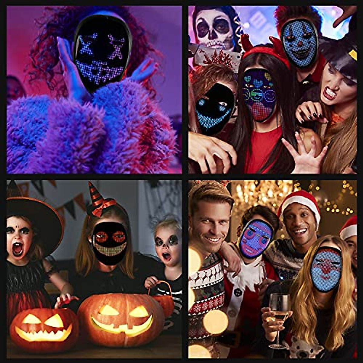 jcwfuno LED masks with Bluetooth programmable, used for costume cosplay party fancy dress party, adults light up rechargeable mask, Halloween party gifts for men ((Rechargeable
