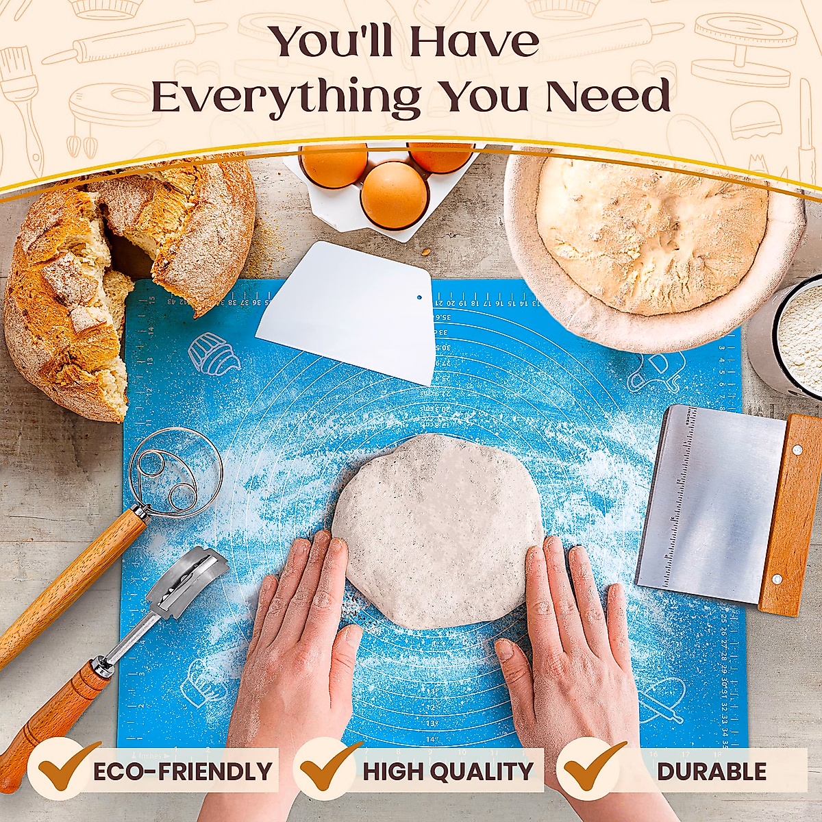 Reggimi Banneton Bread Proofing Basket Set - 27 Piece Bread Making Kit with Round and Oval Proofing Baskets for Sourdough Bread Baking, Lame, Dough Scraper, Whisk, Silicone Mat, Stencils, and More