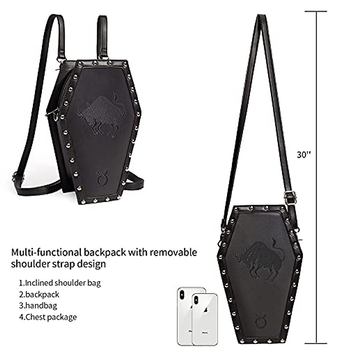 通用 12 Constellation Style Bag Lady Fashion Hand Embroidery Pattern Backpack Steampunk Leather Daypack Outdoor Black Handbags for Women