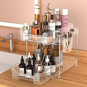 Mezdbrud Bathroom Organizer, Bathroom Counter Organizer 2 Tiers Clear Under the Sink Organizer Kitchen Organizers Storage Pull Out Cabinet Organizer Makeup Organizer for Vanity Perfume Tray (2 Tiers)