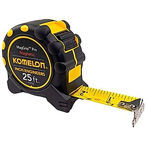 Komelon 7125IE; 25' x 1" Magnetic MagGrip Pro Tape Measure with Inch/Engineer Scale, Yellow/Black