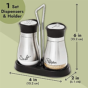 Juvale Stainless Steel Salt and Pepper Shakers Set with Holder, Refillable, Clear Glass Bottoms, Screw-Off Perforated "S" and "P" Caps for Kitchen Table Decor (4oz)