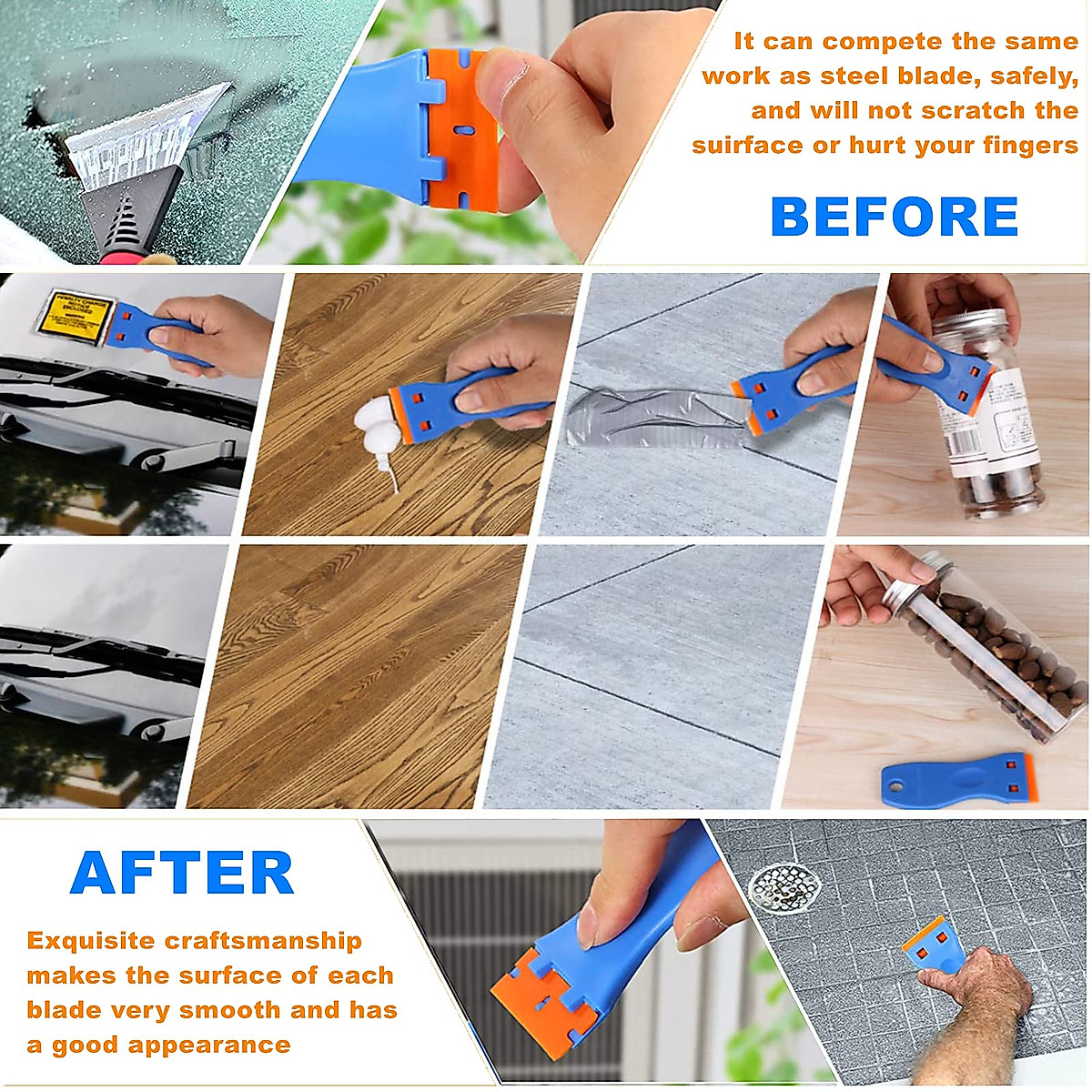 Plastic Blade Scraper, 2PCS Razor Scraper Tool 50PCS Double Edged Blades, Cleaning Scraper Remover for Decals, Stickers, Labels, Caulk, Adhesive, Paint from Car Window and Glass