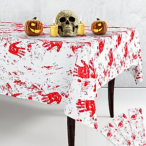 KatchOn, Bloody Table Cloth Halloween - Pack of 3, Large 54x72 Inch | Halloween Tablecloth Plastic, Zombie Red Bloody Handprint Tablecloth | Halloween Table Cover for Halloween Table Decorations