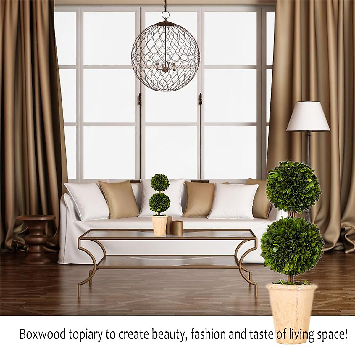 Boxwood VALLEY Real Preserved Boxwood Evergreen Potted Tree Globe Tree Topiary in Terracotta Planter, Home Decor Farmhouse (Double Balls Topiary, 20 inches)