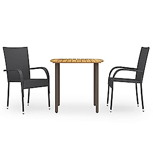 Camerina 3 Piece Patio Dining Set Outdoor Patio Dining Set Outdoor Patio Furniture Patio Set Patio Table and Chairs Set Poly Rattan Black 3072482