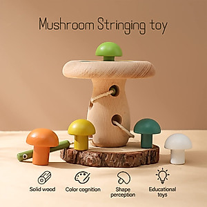 bopoobo Wooden Lacing Toys Mushroom Sorting Toys Montessori Activity for Baby Kids Educational Learning Montessori Travel Toy for Toddlers
