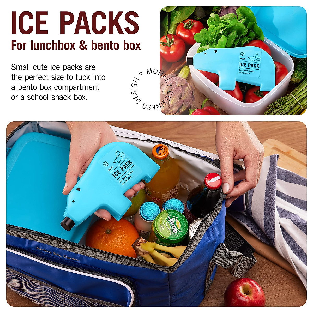 Monkey Business Kids Ice Packs For Lunch Box/Lunch Ice Packs Reusable/Slim Ice Packs Perfect For Your Kid's Lunch Box/Fun Freezer Packs Your Kids Will Love (Mom Pack of 4)