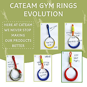 Cateam Slackline Accessories – Multicolor Gymnastic Rings Set of 2 with carabiners – Monkey bar Rings for Backyard Obstacle Course