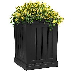 Verel 20 Inch Square Planter - Tall Planter with 32 Drainage Holes – Indoor and Outdoor Flower Pots for Front Door, Patio and Deck (Black)