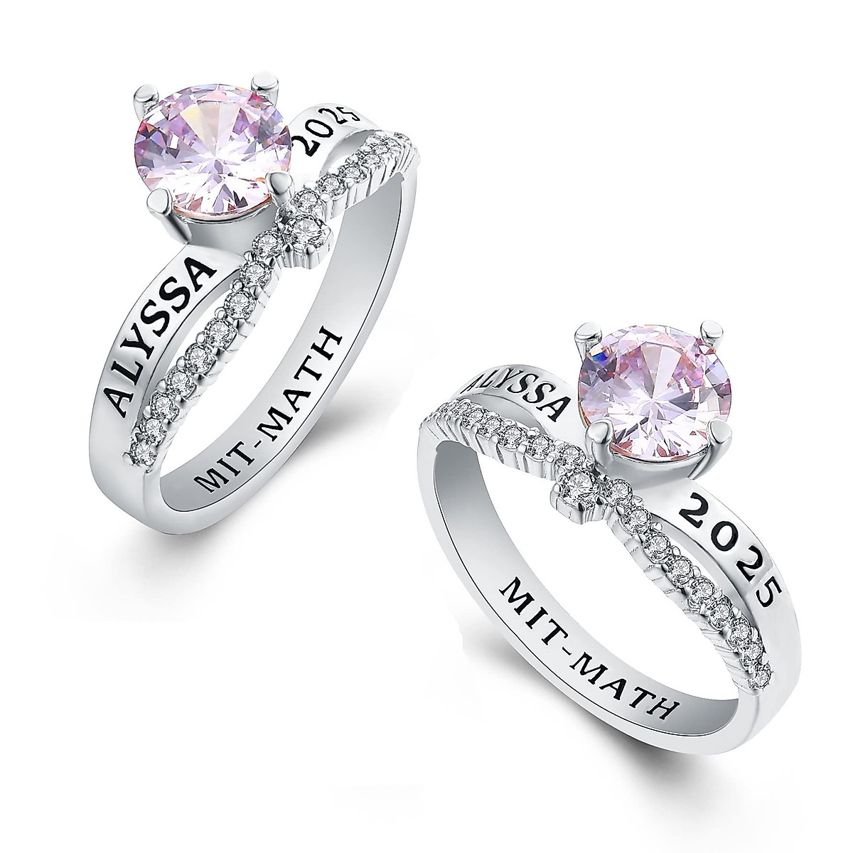 JNJ Women's Class Ring, personalized for high school and college graduates, Sterling Silver, Birthstone Class Ring, Crown Style, Fashion collection-Jour Nouveau Jewelry (Platinum)