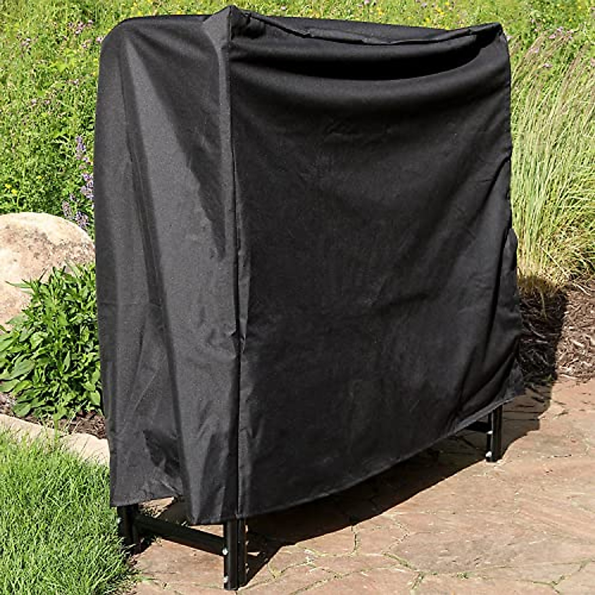 Sunnydaze 4-Foot Firewood Log Rack Cover - Heavy-Duty Weather-Resistant PVC Construction - Black