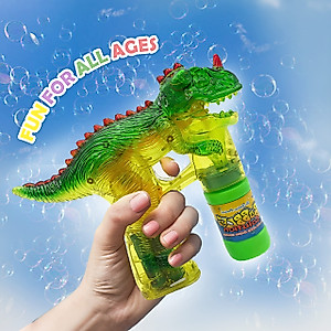Haktoys Dinosaur Bubble Gun: Battery Operated Bubble Maker Toys for Toddlers Boys and Kids | Batteries and Refill Bottles Included