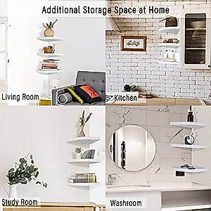 SCUNDA White Corner Shelf, Concealed Bracket Corner Shelf White for Wall, Wooden Floating Corner Shelves for Bedroom, Living Room, Kitchen, Bathroom(3-Pack)