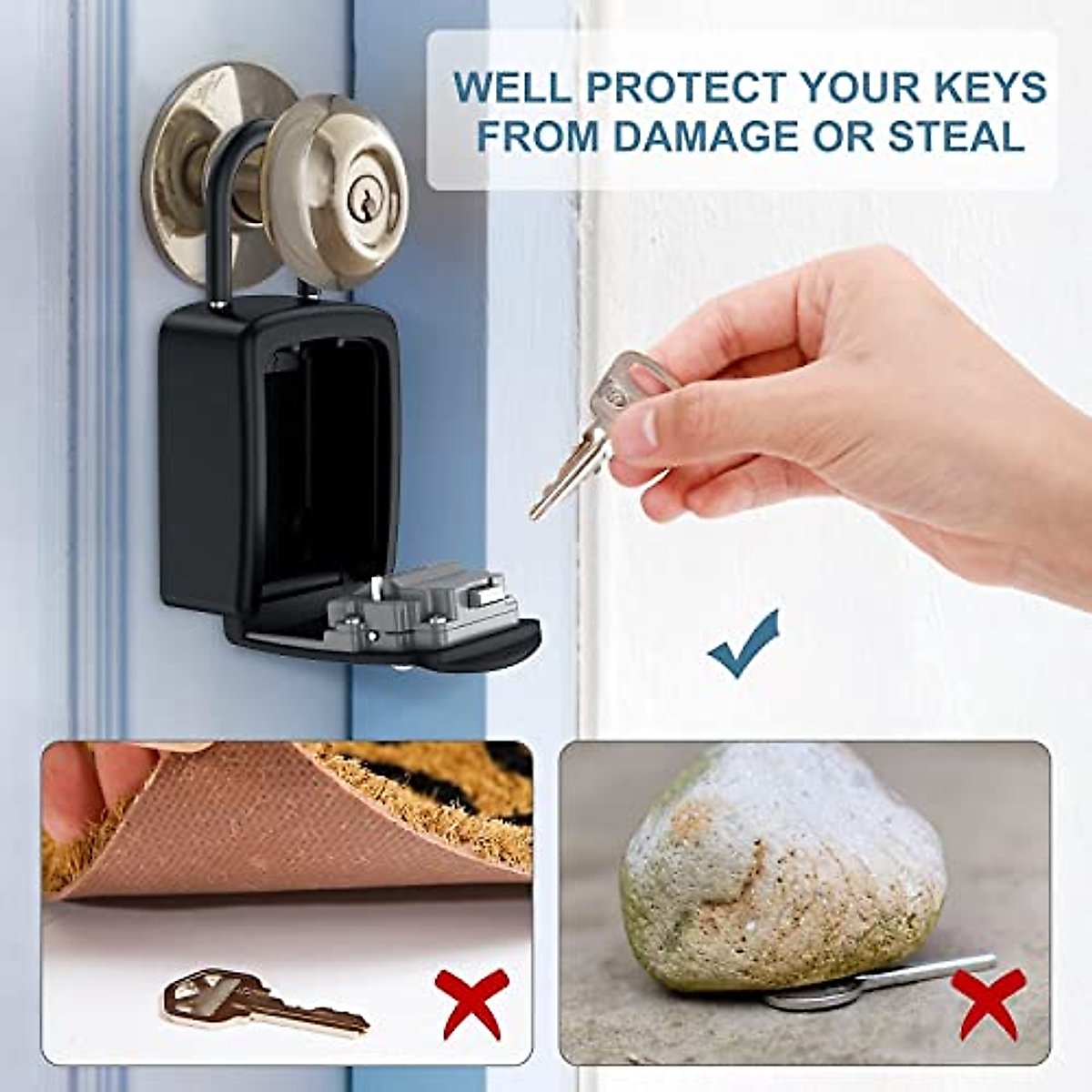 Key Lock Box for Outside,【2 Pack】Weatherproof 4 Digit Combination Key Storage Lock Box, 5 Keys Capacity Lockbox with Removable Shackle for Indoor Outdoor, Small Size 3.66in