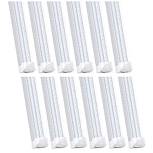 8FT 120W Linkable Shop Light Fixture, T8, 6000K, Clear Cover, V Shape, LED Shop Lights, Cold White, 8 Foot LED Tube Light, High Output, LED Light Bulb for Garage, Warehouse, Plug and Play,(12-Pack)