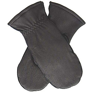Pratt and Hart Snowfall Women’s Deerskin Leather Mittens with Finger Liners Size L Black