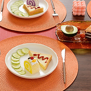 FunWheat Round Braided Placemats Set of 6 Table Mats for Dining Tables Woven Washable Non-Slip Place mats 15 inch for Fall Decor(Orange, 6pcs)