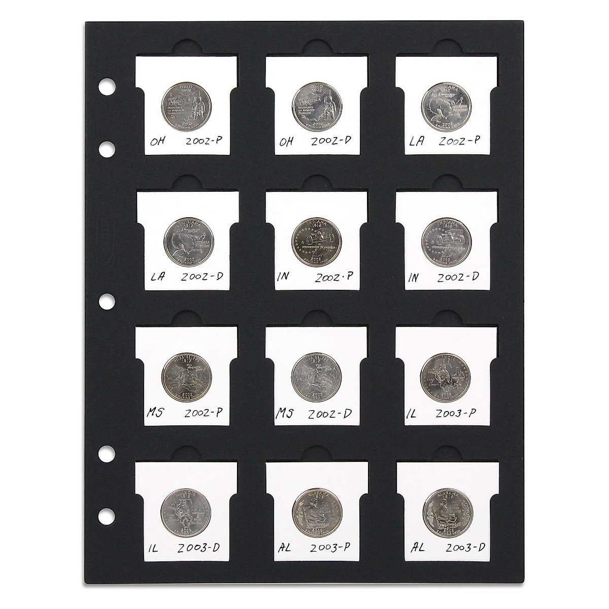 BCW 2x2 Slotted Paper Page for 3-Ring Binder | Black | Holds 12 Coin Flips | Fits Standard 8.5x11 Binders | Ideal for Coin Collection Storage | Paper and Coin Holders | 10 Ct