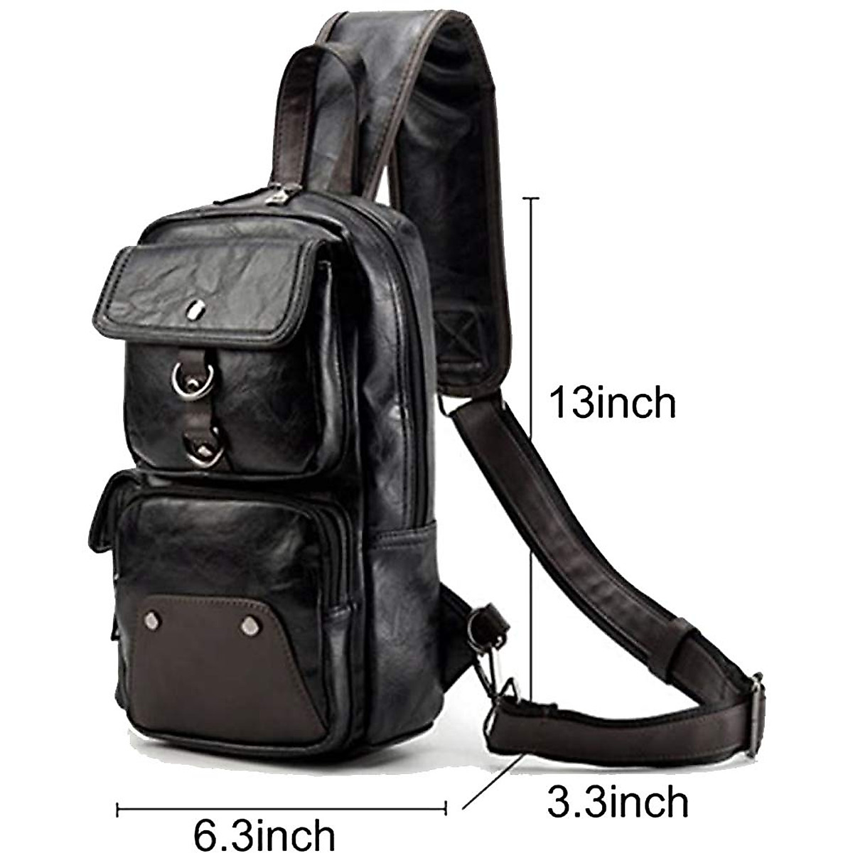 QICHUANG Men Sling Bag PU Leather Unbalance Chest Shoulder Bags Casual Crossbody Bag Travel Hiking Daypacks Gift for Men (black)