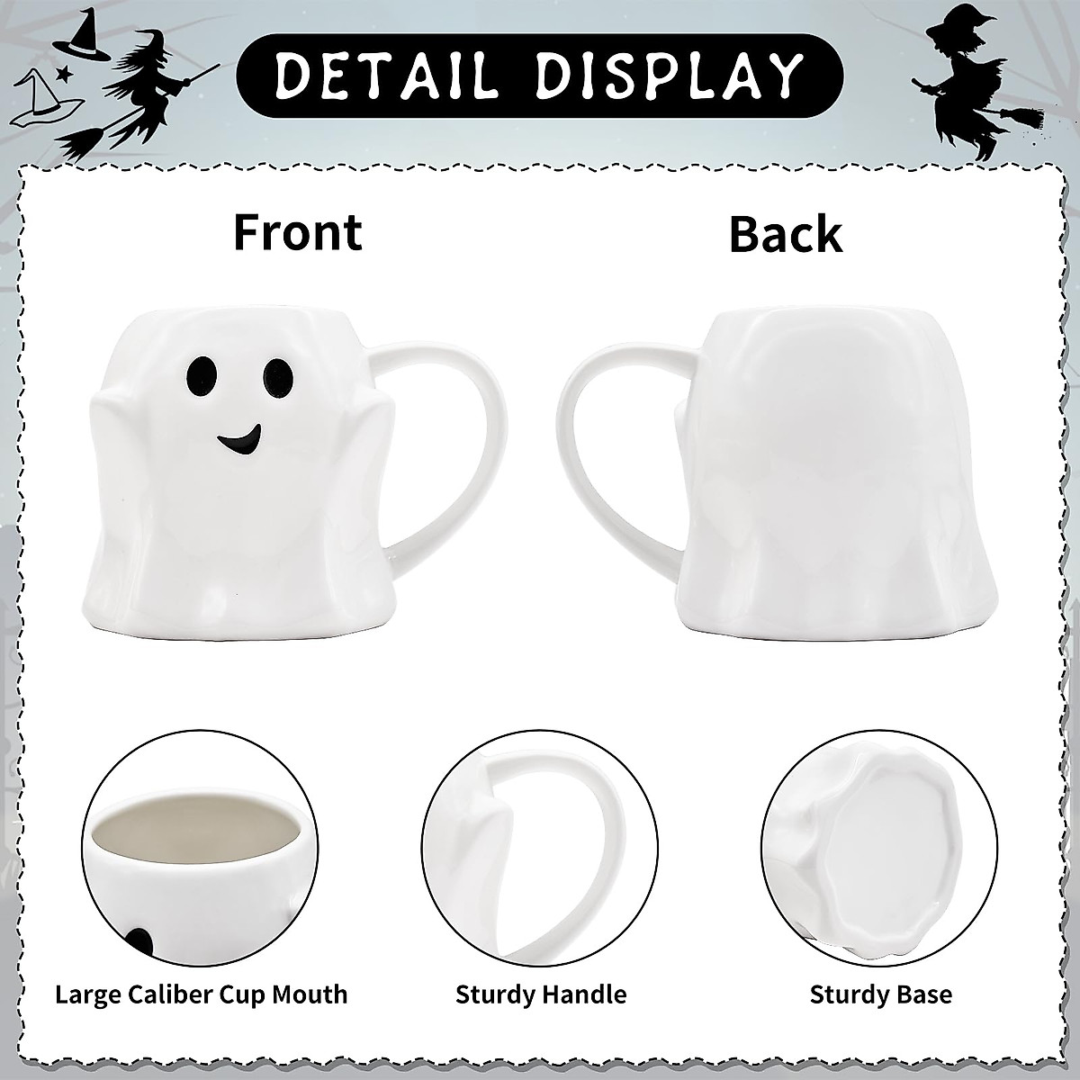 14 oz Halloween Ghost Coffee Mug - White Cute Ceramic Ghost Pattern Ghostface Mug Coffee Cup Halloween Accessories Birthday Gifts for Kids Adults