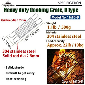 CAMPINGMOON 304 Stainless Steel Cooking Grates for Camping Stove Grill Campfire Open Fire with Carry Bag MTG-C (L 15.7 x W 5.1 Cooking grate (MTG-D))
