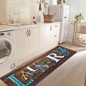 Abeigoi Laundry Room Rug Runner 2X6Ft Long Laundry Mat for Floor Thin Wood Printed Farmhouse Kitchen Mat for Floor Nonslip Washable Rug Washhouse Sink Mat Fun Room Mat for Laundry Decor