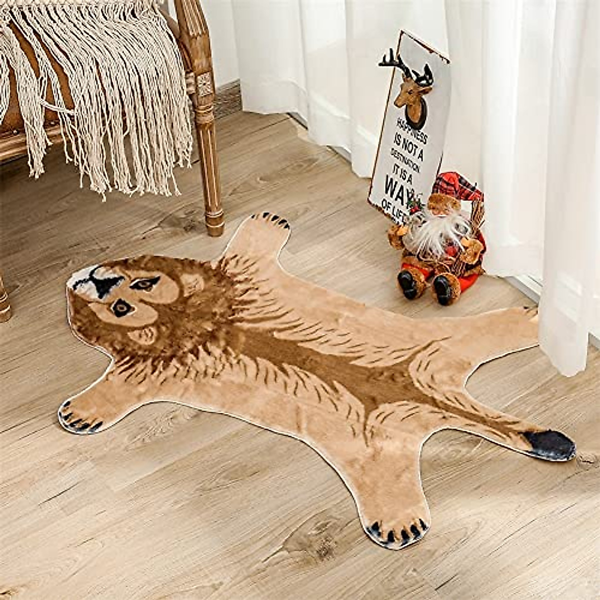 Lion Print Rug Faux Animal Printed Rug Cowhide Skin Carpet Cheetah Area Rugs Kids Rugs for Playroom Livingroom, 2.3 x3.6 Feet (Brown)