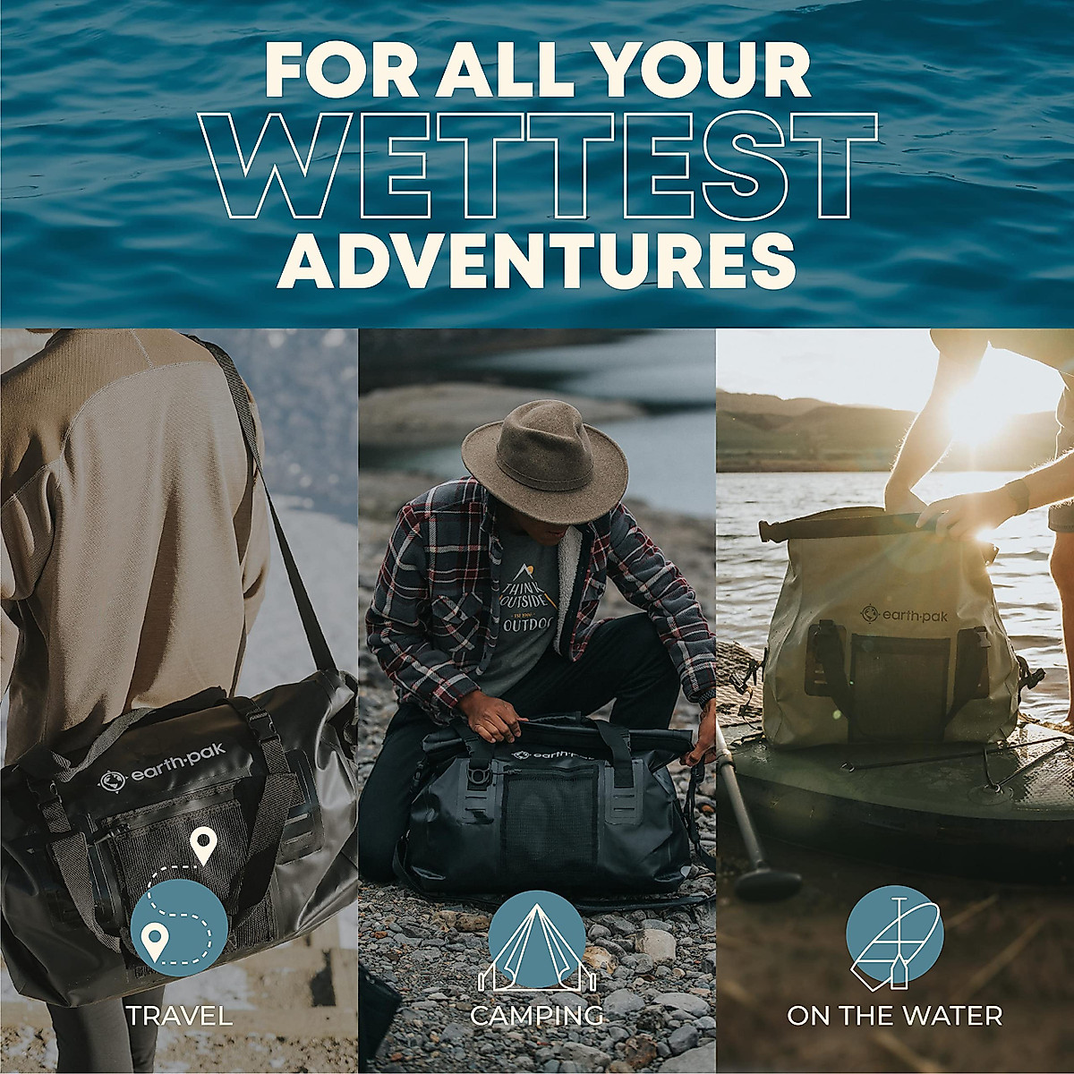 Earth Pak Waterproof Duffel Bag- Perfect for Any Kind of Travel, Lightweight, 50L & 70L Sizes, Large Storage Space, Durable Straps and Handles, Heavy Duty Material to Keep Your Gear Safe (Green, 50L)