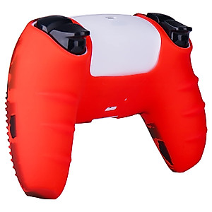 YoRHa Studded Printing Silicone Cover Skin Case for PS5 Controller x 2(Red+Blue) with Pro Thumb Grips x 8